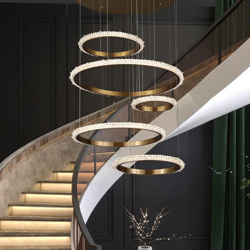Gina Staircase K9 Crystal Ring Chandelier – BALDERLIGHTING